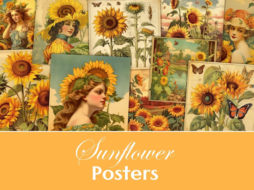 Printable Sunflower Posters, Vintage Sunflowers, Sunflower Ephemera ...