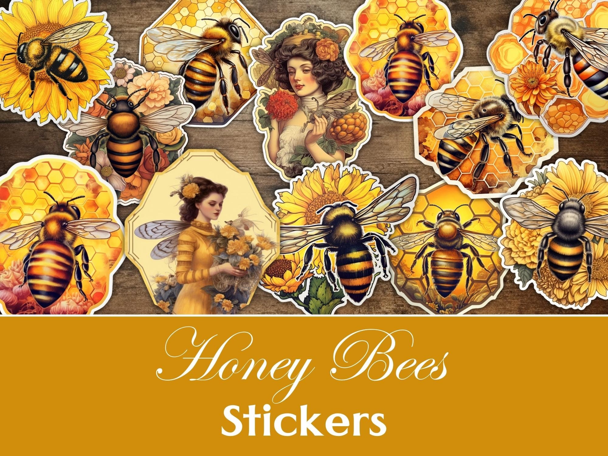 Honey Bees Stickers, Vintage Bees Fussy Cuts, Junk Journal Stickers ...