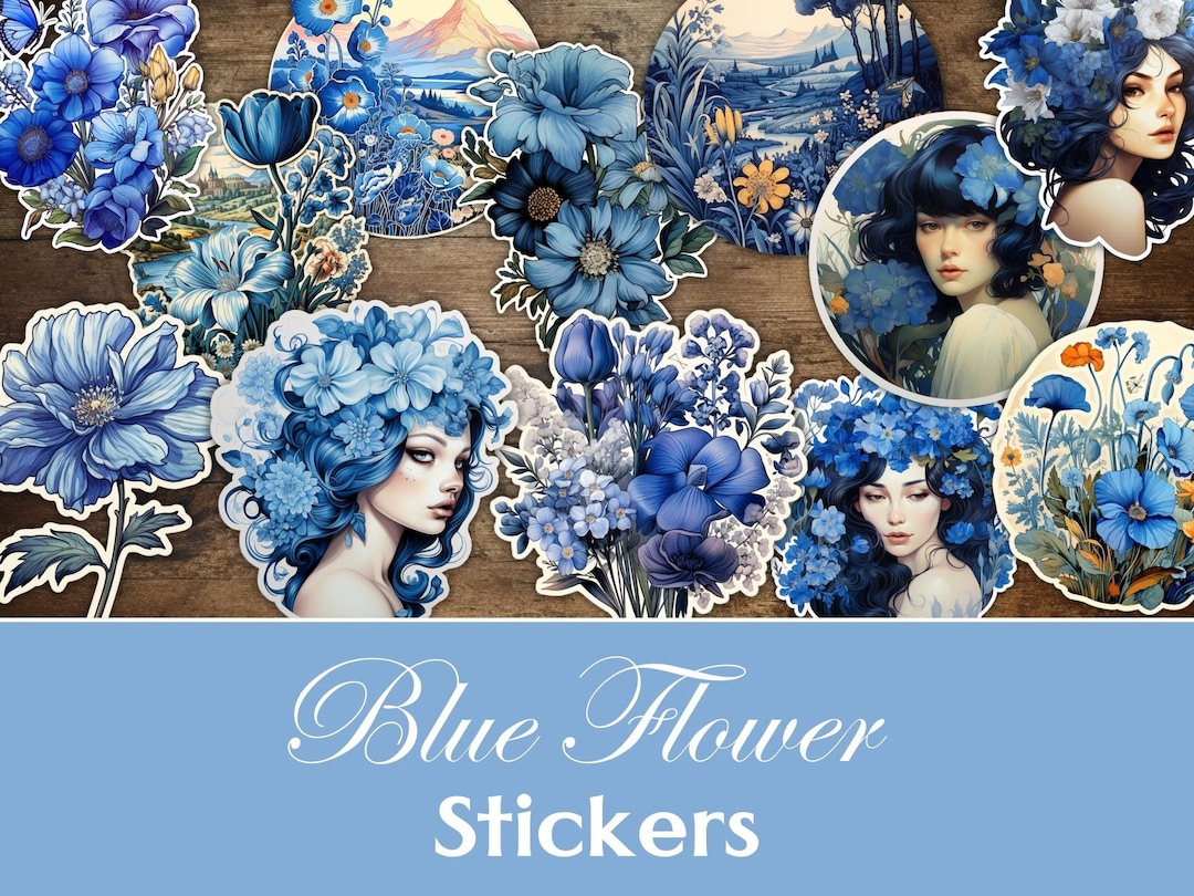 Blue Flower Stickers, Vintage Flowers Fussy Cuts, Junk Journal Stickers ...