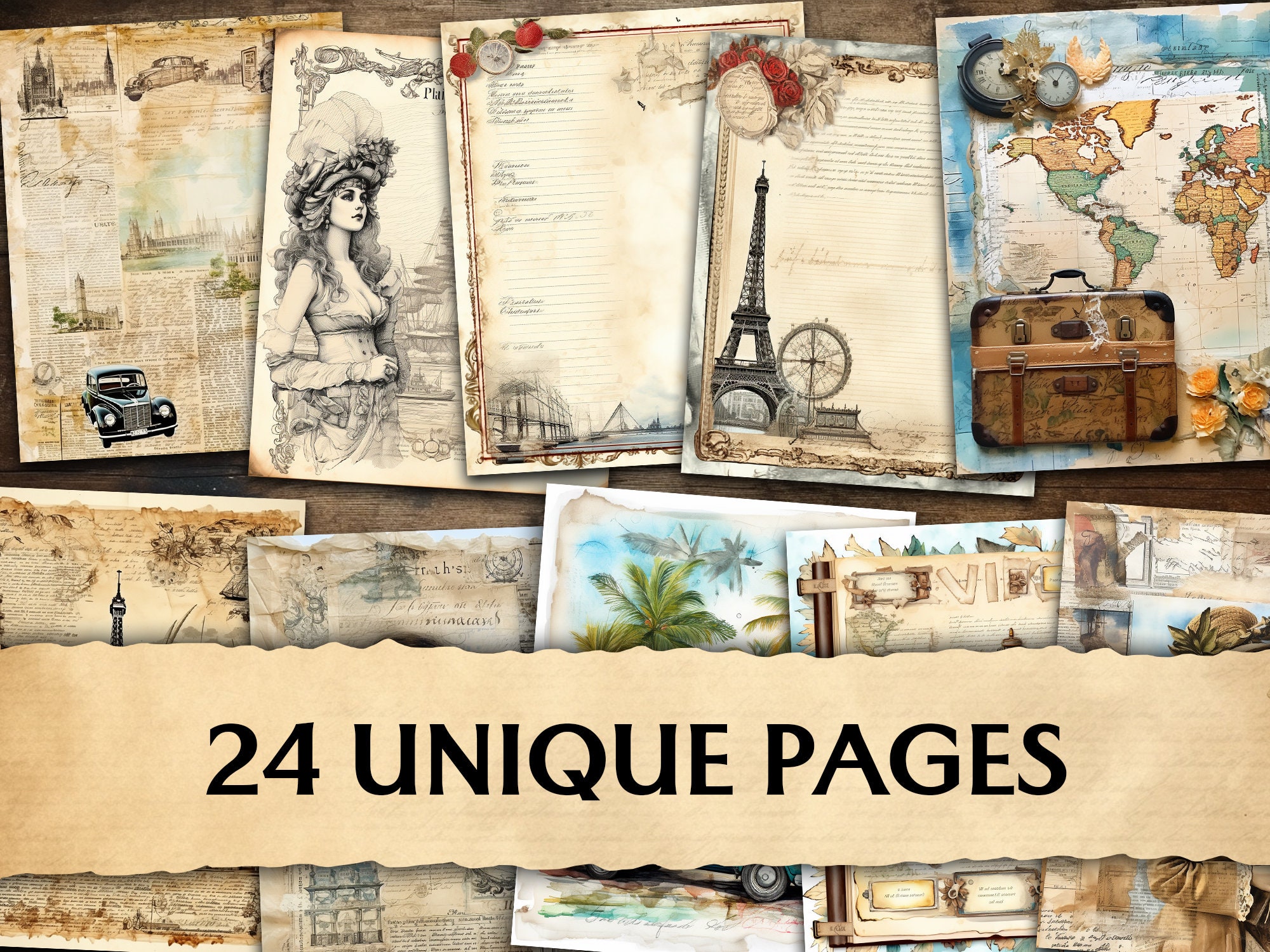 Junk Journal Travel Pages, Printable Travel Shabby Pages, Journaling ...