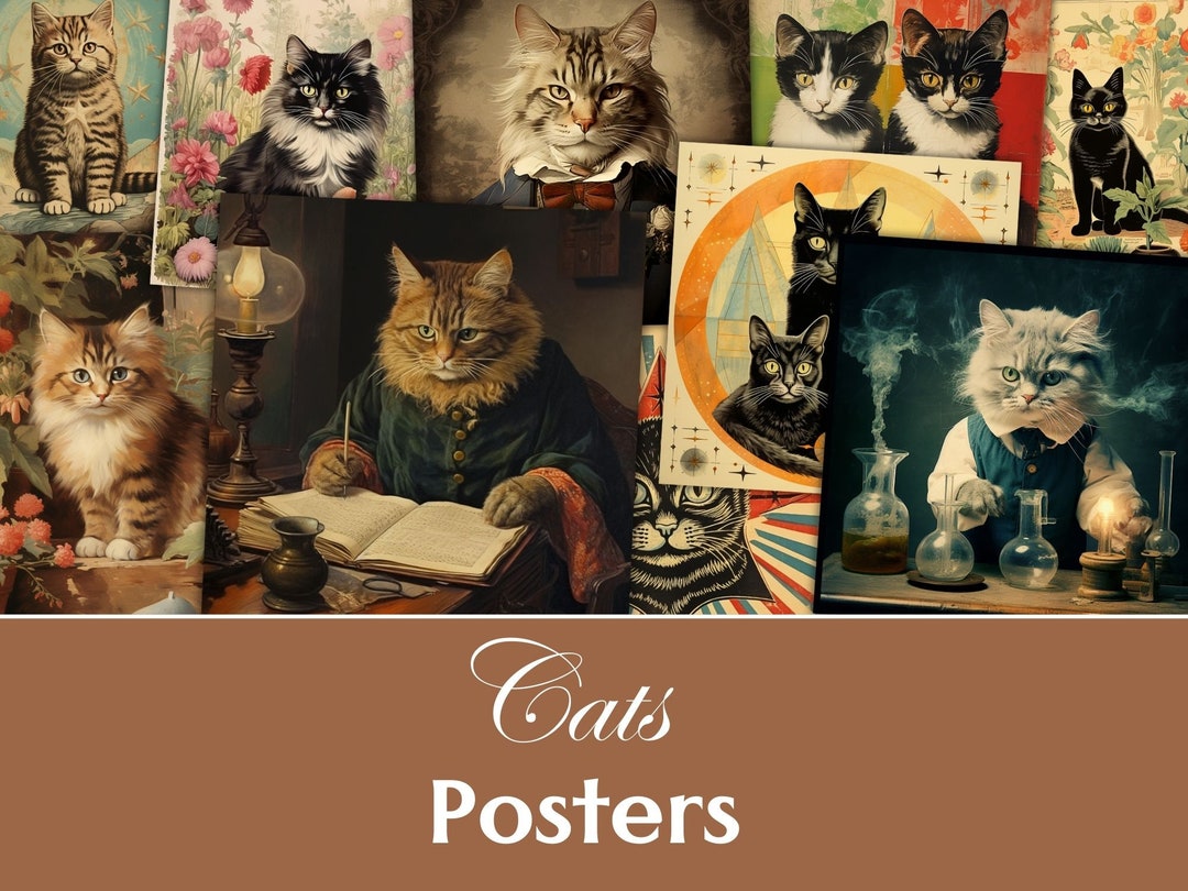 Cat Posters, Vintage Cats, Junk Journal Cats Ephemera, Printable ...