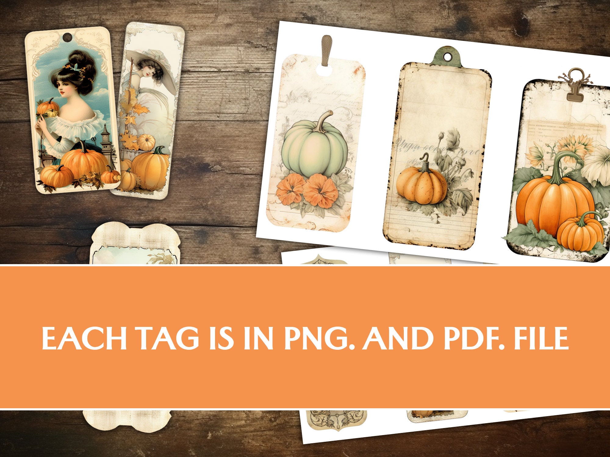 Junk Journal Pumpkin Tags, Printable Shabby Tags, Journaling Tags ...
