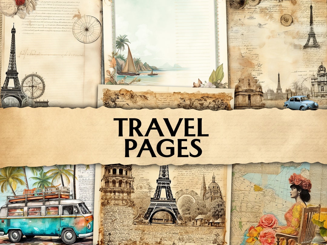 Junk Journal Travel Pages, Printable Travel Shabby Pages, Journaling ...