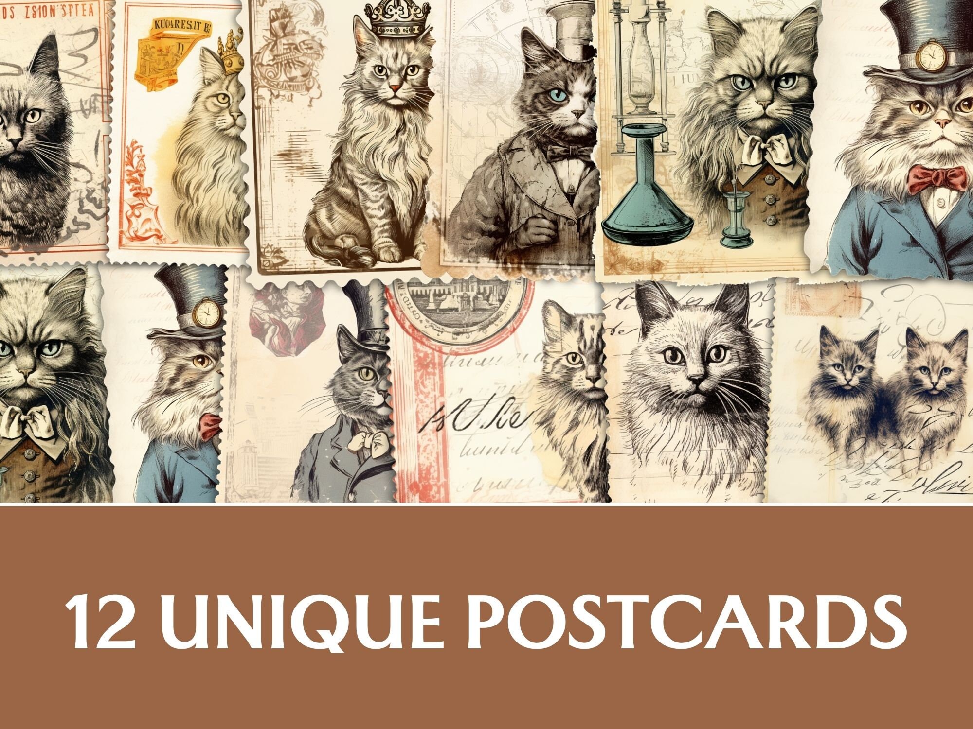 Junk Journal Cats Postcards, Printable Postcards Vintage, Shabby Postcard, Card, ATC, Scrapbook ...