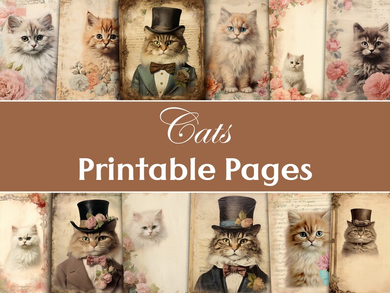 Junk Journal Cats Pages, Printable Shabby Papers, Journaling Pages ...
