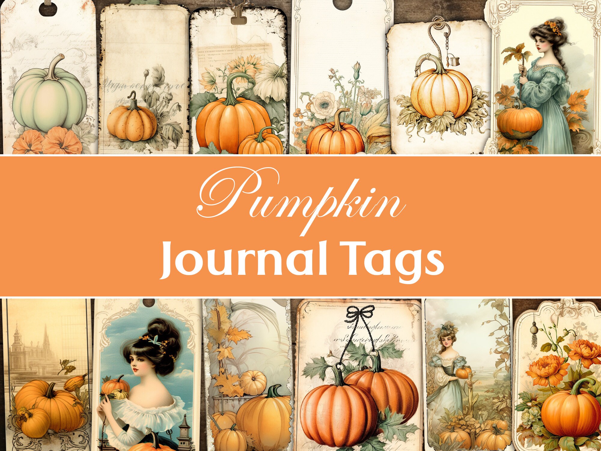 Junk Journal Pumpkin Tags, Printable Shabby Tags, Journaling Tags ...