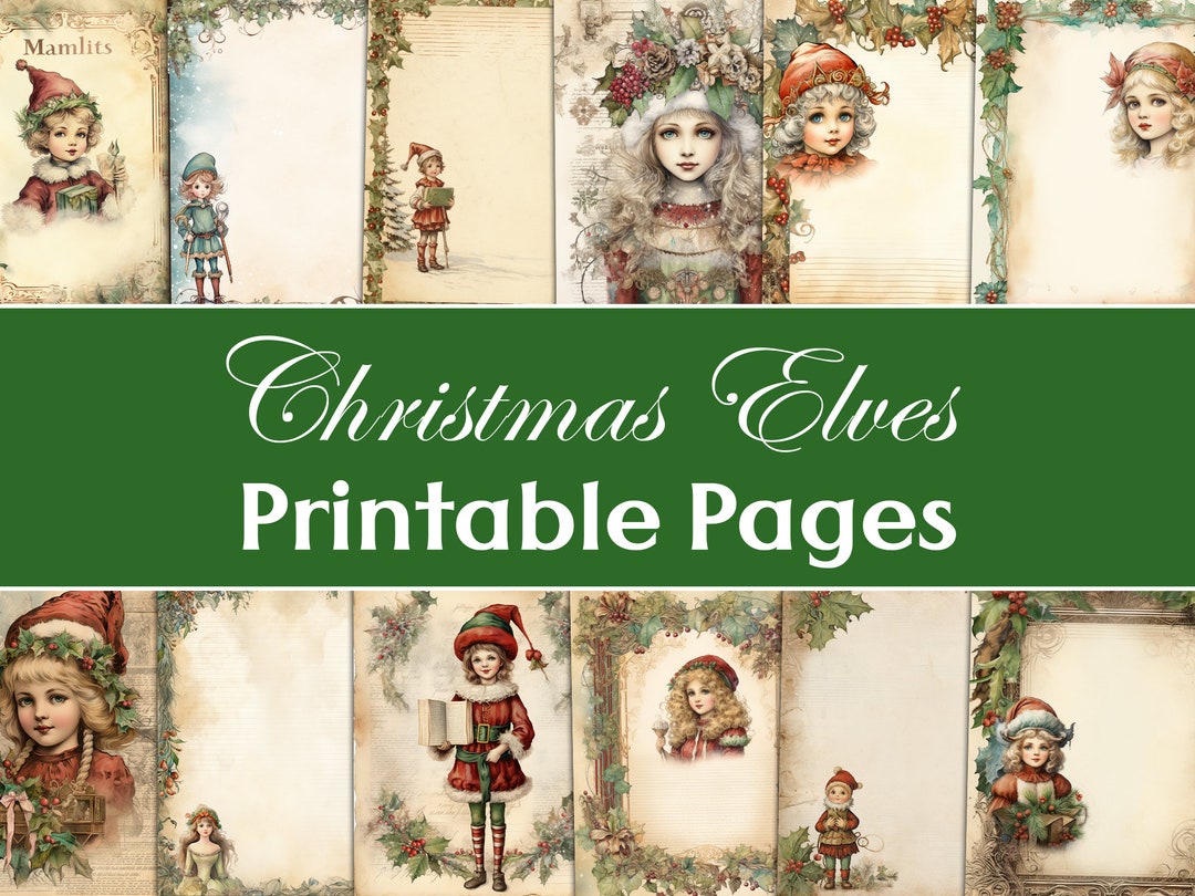 Junk Journal Christmas Elves Pages, Printable Shabby Papers, Journaling ...