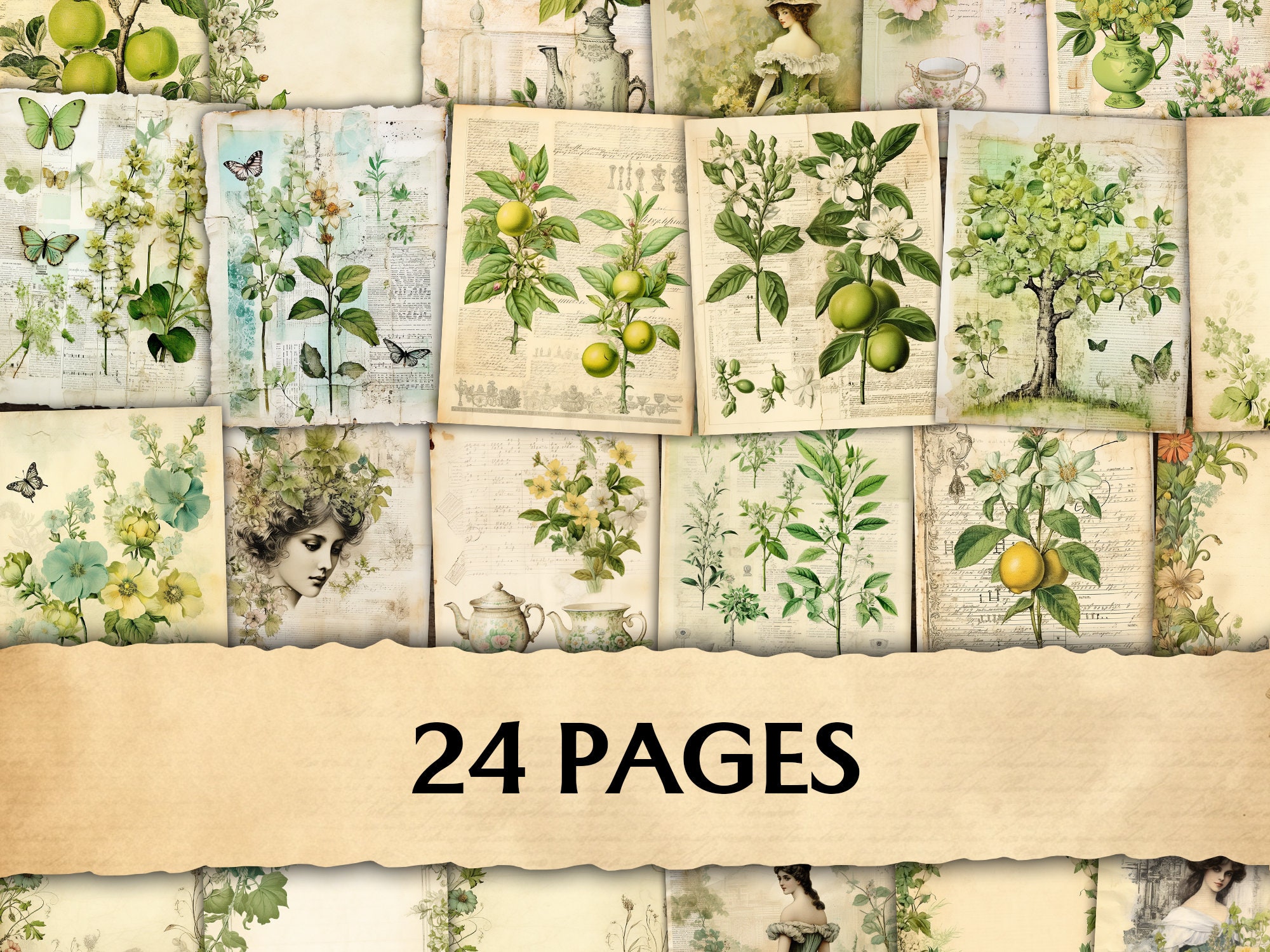 MEGA BUNDLE Junk Journal Green Pack, Printable Scrapbook Supplies ...
