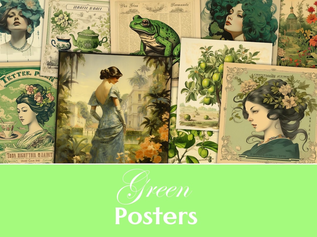 Green Posters, Vintage Green, Junk Journal Green Ephemera, Printable ...