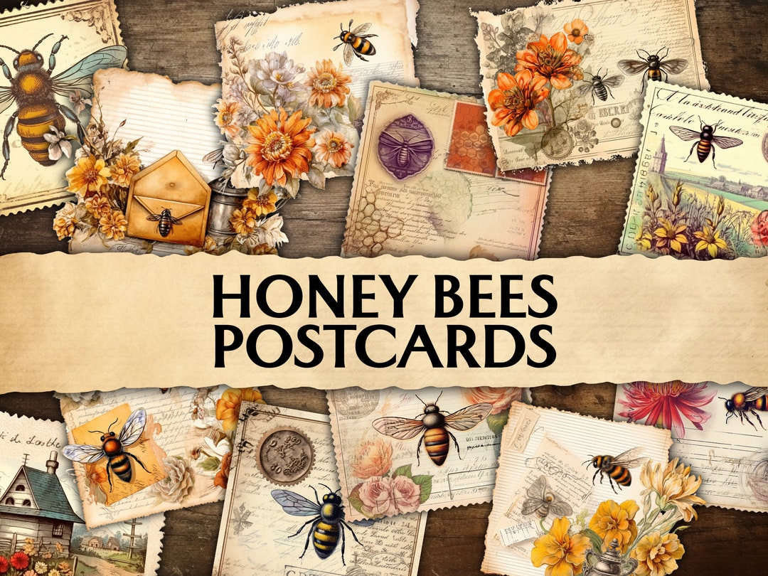 Honey Bees Postcards, Junk Journal Postcards, Printable Postcards ...