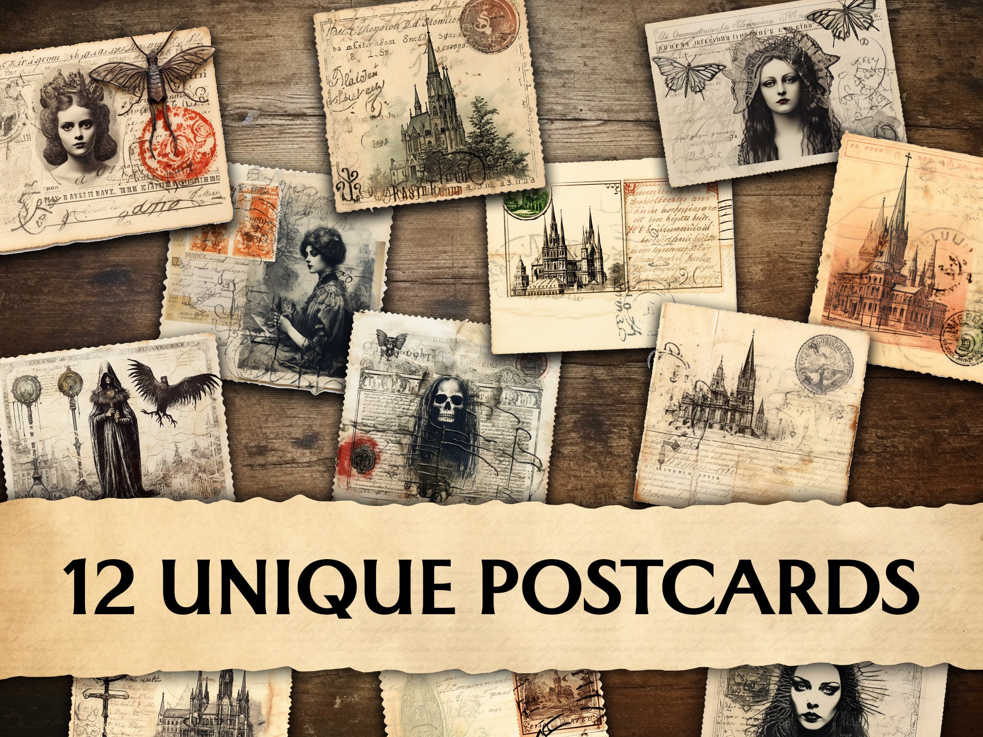 Junk Journal Gothic Postcards, Printable Postcards Vintage, Shabby ...