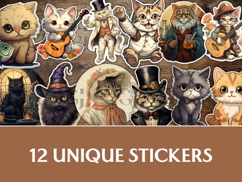 Cats Stickers, Vintage Cats Fussy Cuts, Junk Journal Cats Ephemera ...