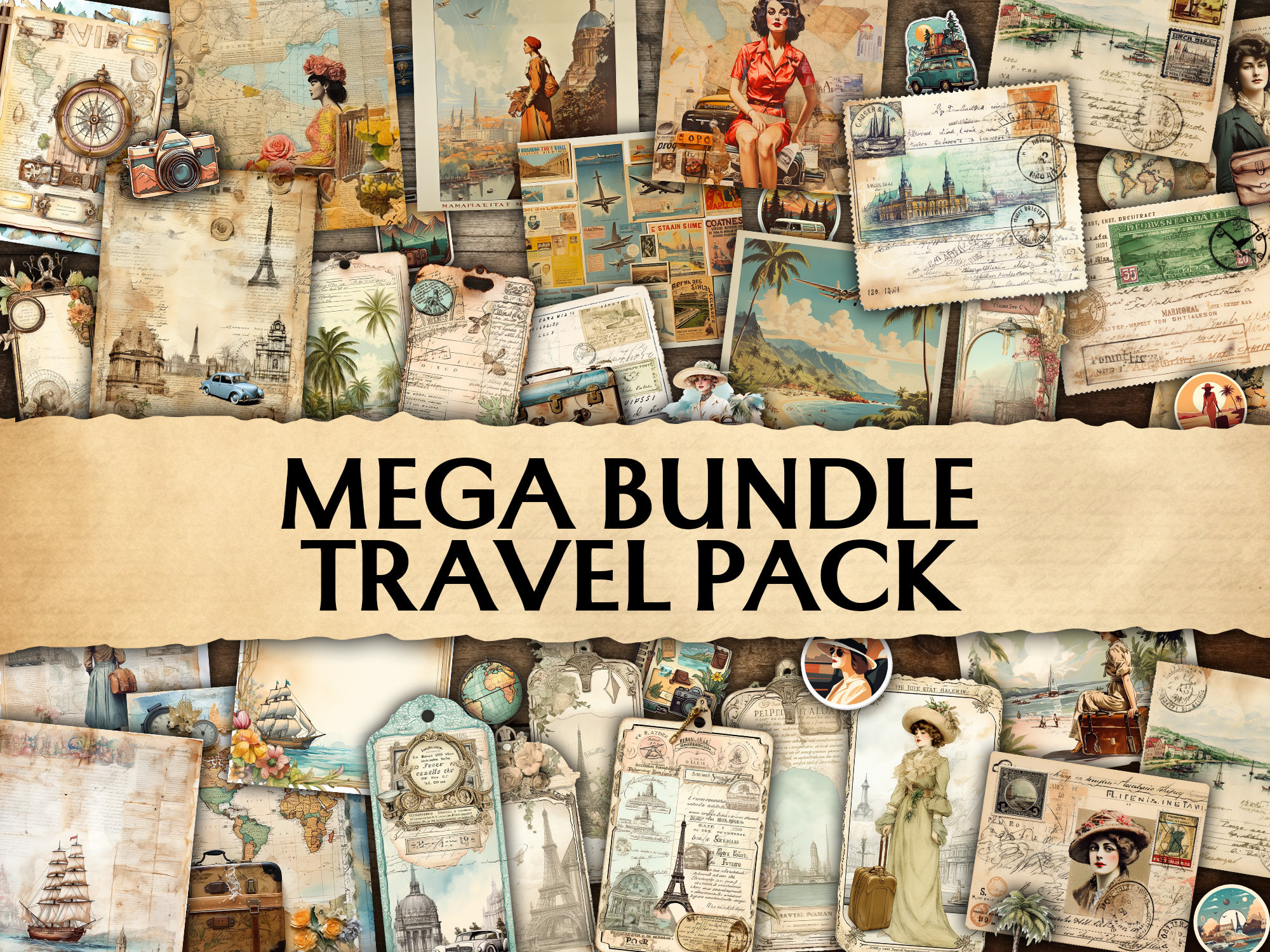 MEGA BUNDLE Junk Journal Travel Pack, Printable Scrapbook Travel Trip ...