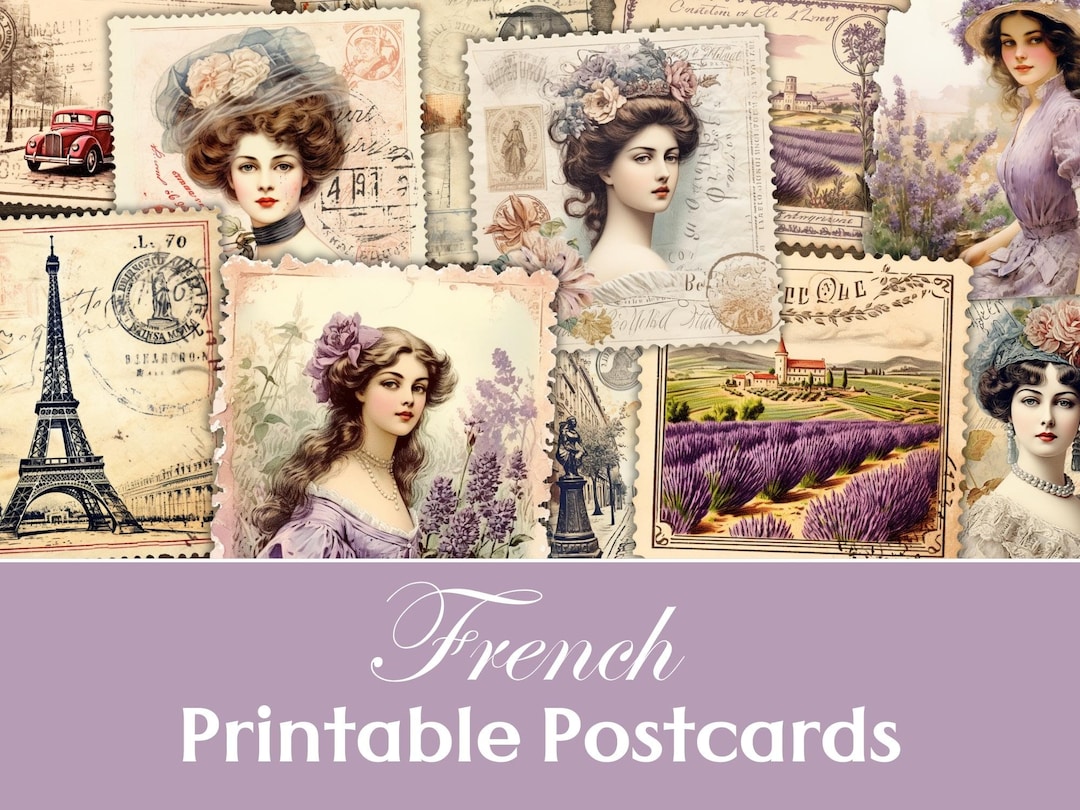 Junk Journal Postcards, French Postcards, Petite, Lavender, Paris ...
