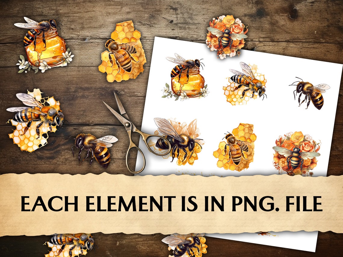 Watercolor Honey Bees Clipart Kit, Honey Illustrations Bees, Pictures ...