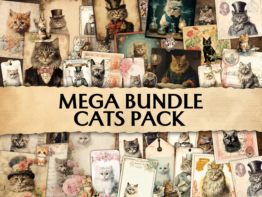 MEGA BUNDLE Junk Journal Cats Pack, Printable, Scrapbook Supplies ...
