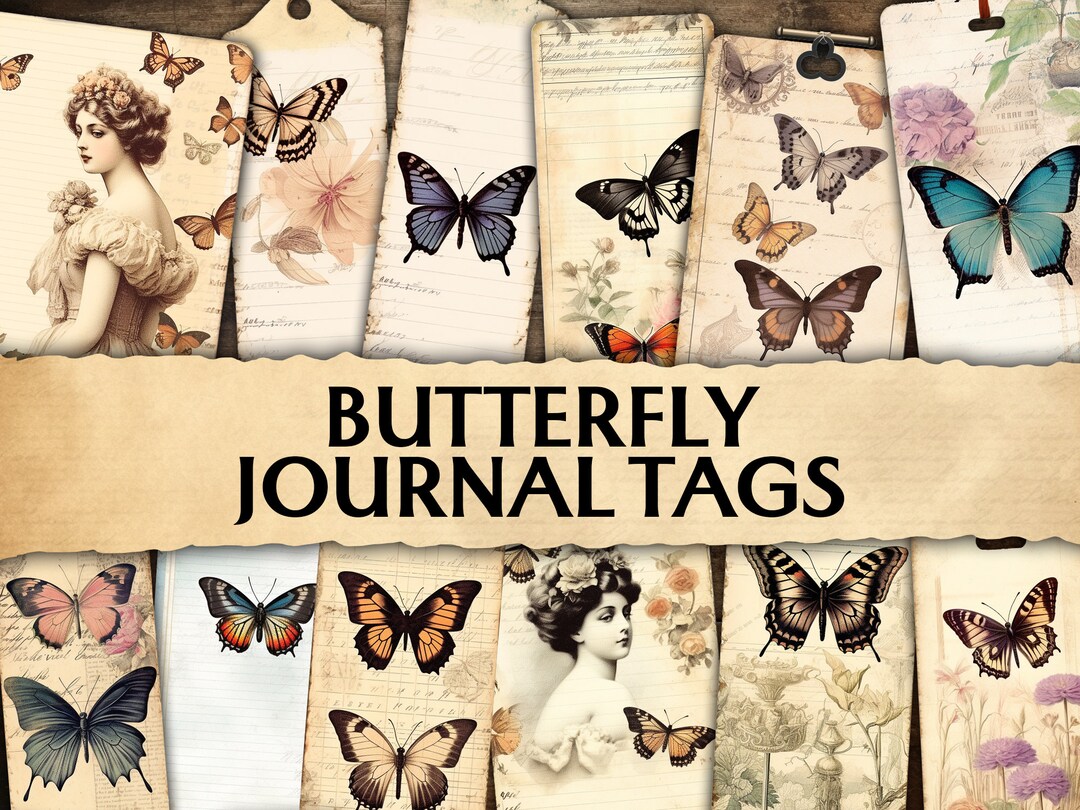 Junk Journal Butterfly Tags, Antique Tags, Butterfly Journaling Tags ...