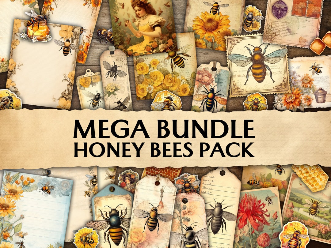 MEGA BUNDLE Junk Journal Honey Bees Pack, Printable, Scrapbook Supplies ...