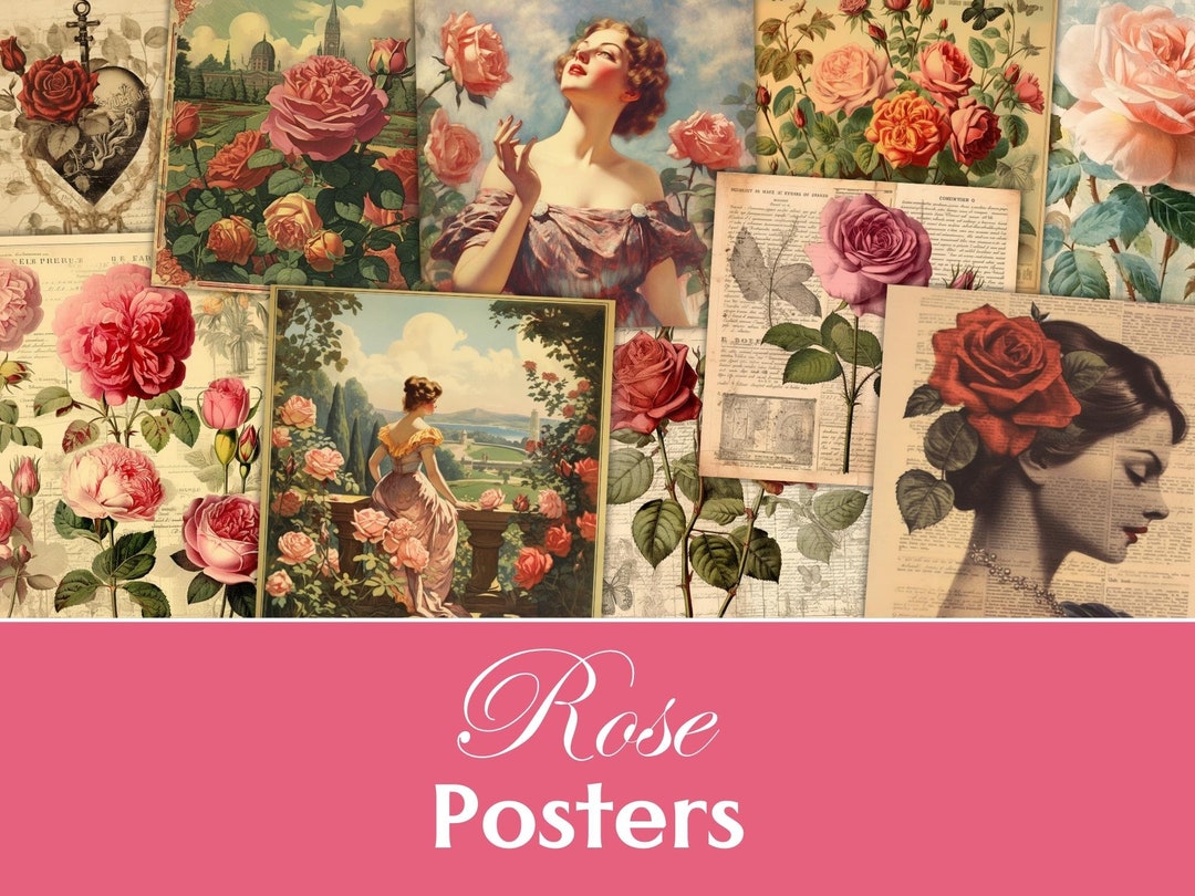 Rose Posters, Vintage Rose, Junk Journal Rose, Printable, Ephemera ...