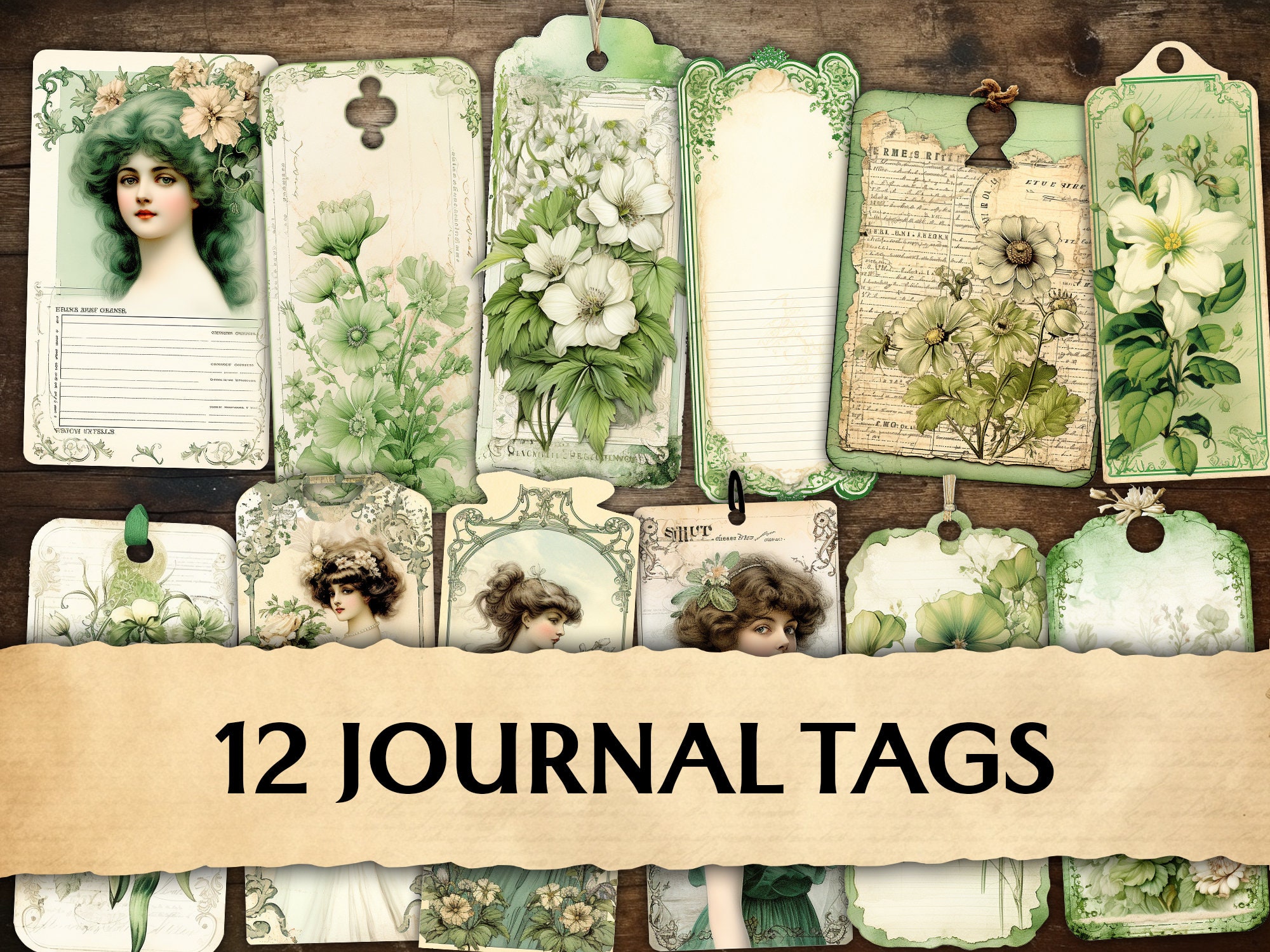 MEGA BUNDLE Junk Journal Green Pack, Printable Scrapbook Supplies ...