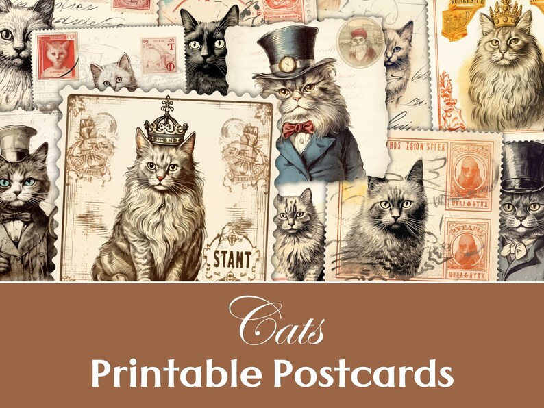 Junk Journal Cats Postcards, Printable Postcards Vintage, Shabby Postcard, Card, ATC, Scrapbook ...