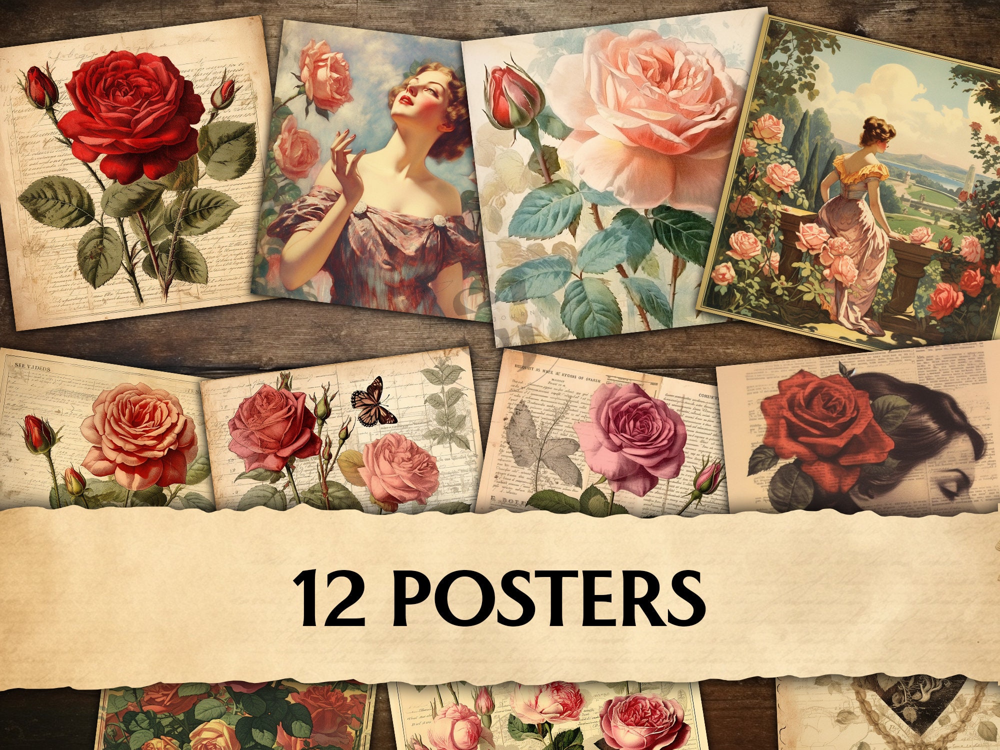 MEGA BUNDLE Junk Journal Rose Pack Printable Roses Scrapbook Rose ...