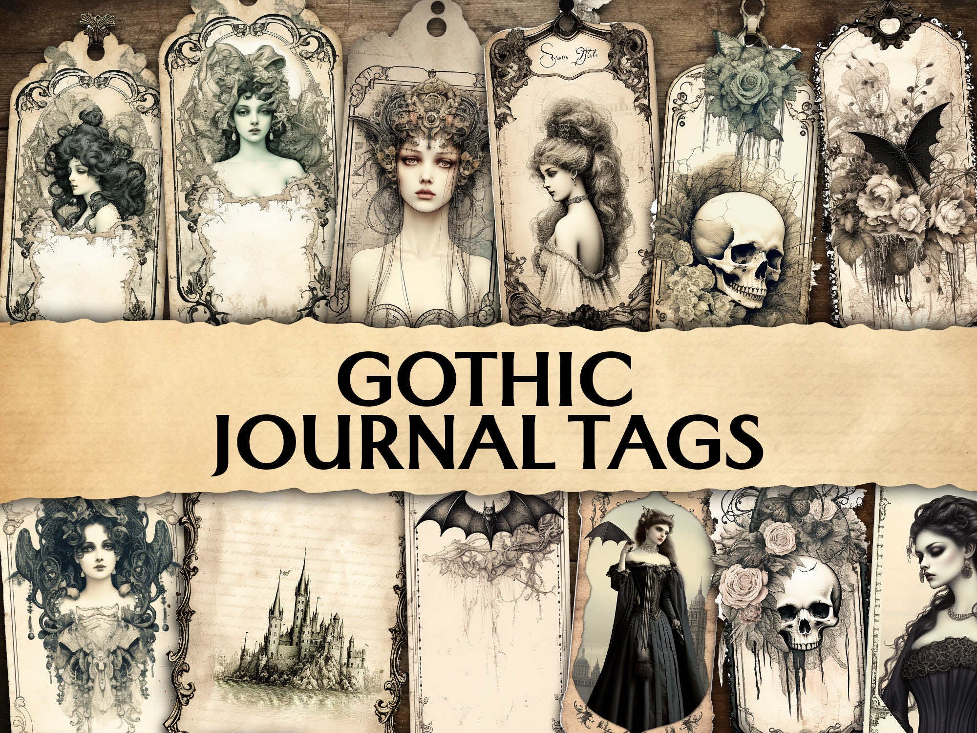 Junk Journal Gothic Tags, Antique Tags, Goth Journaling Tags, Journal ...