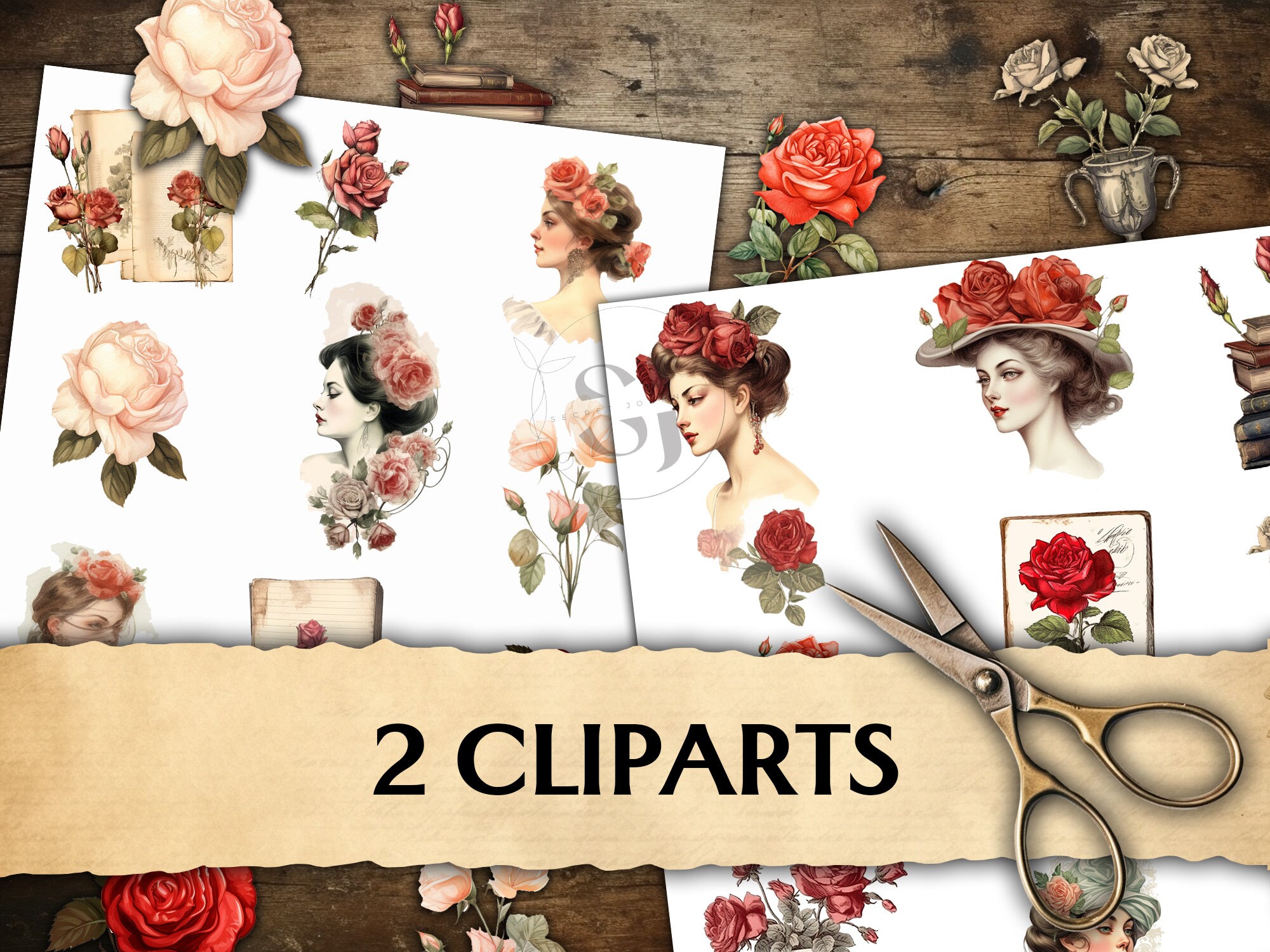 MEGA BUNDLE Junk Journal Rose Pack Printable Roses Scrapbook Rose ...