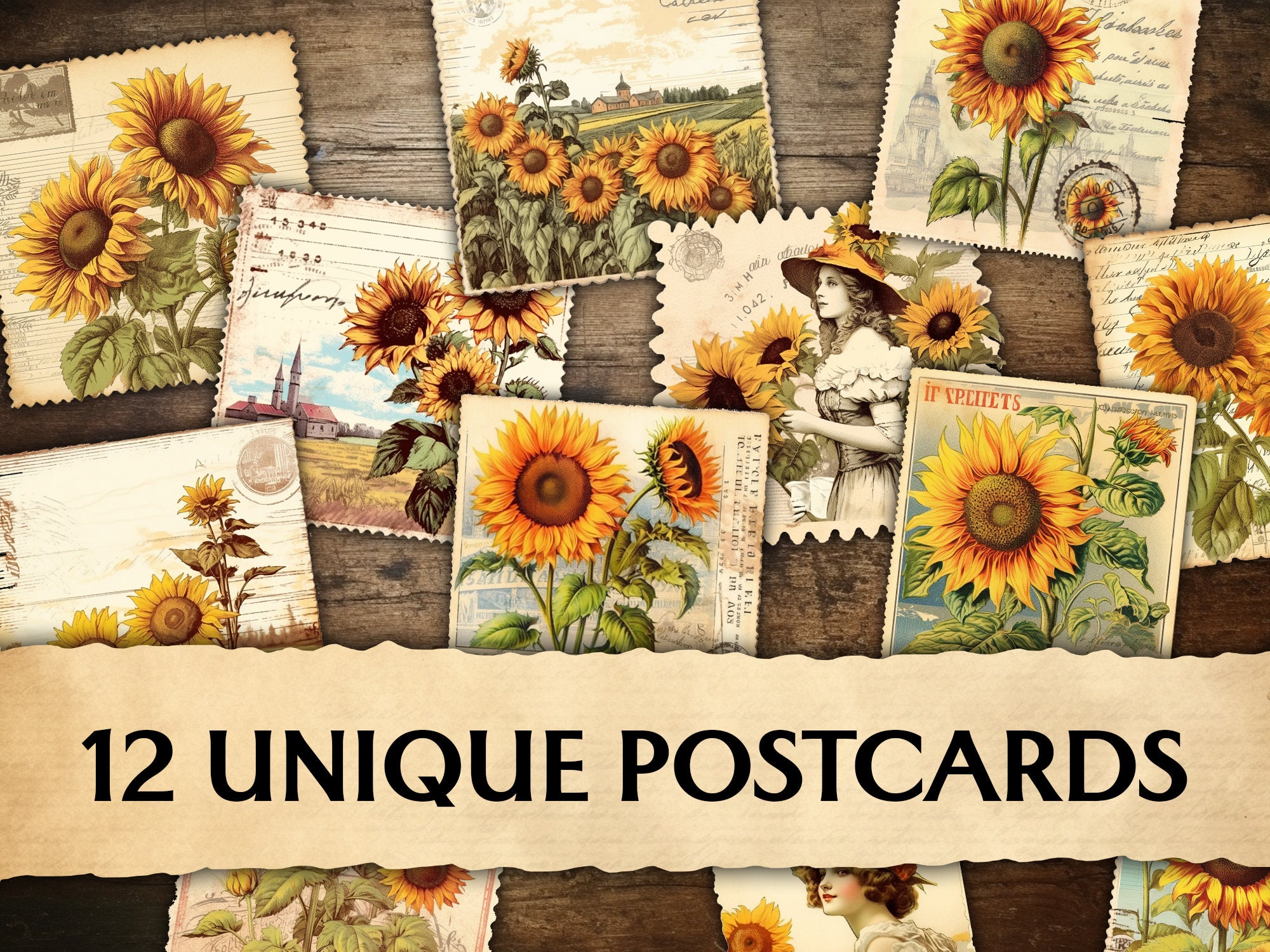Sunflower Postcards Junk Journal Postcards Printable - Etsy