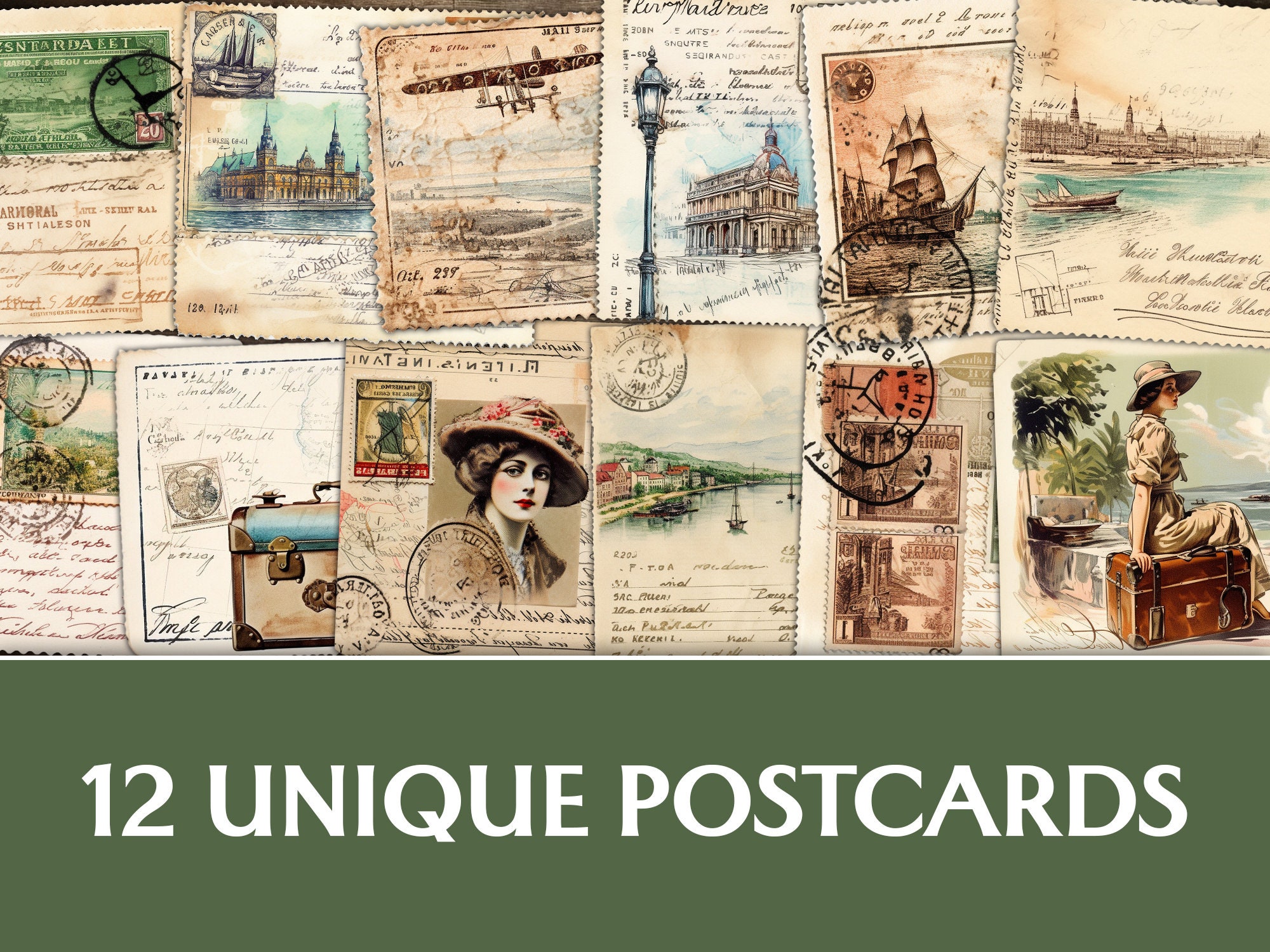 Junk Journal Travel Postcards, Printable Postcards Vintage, Shabby ...