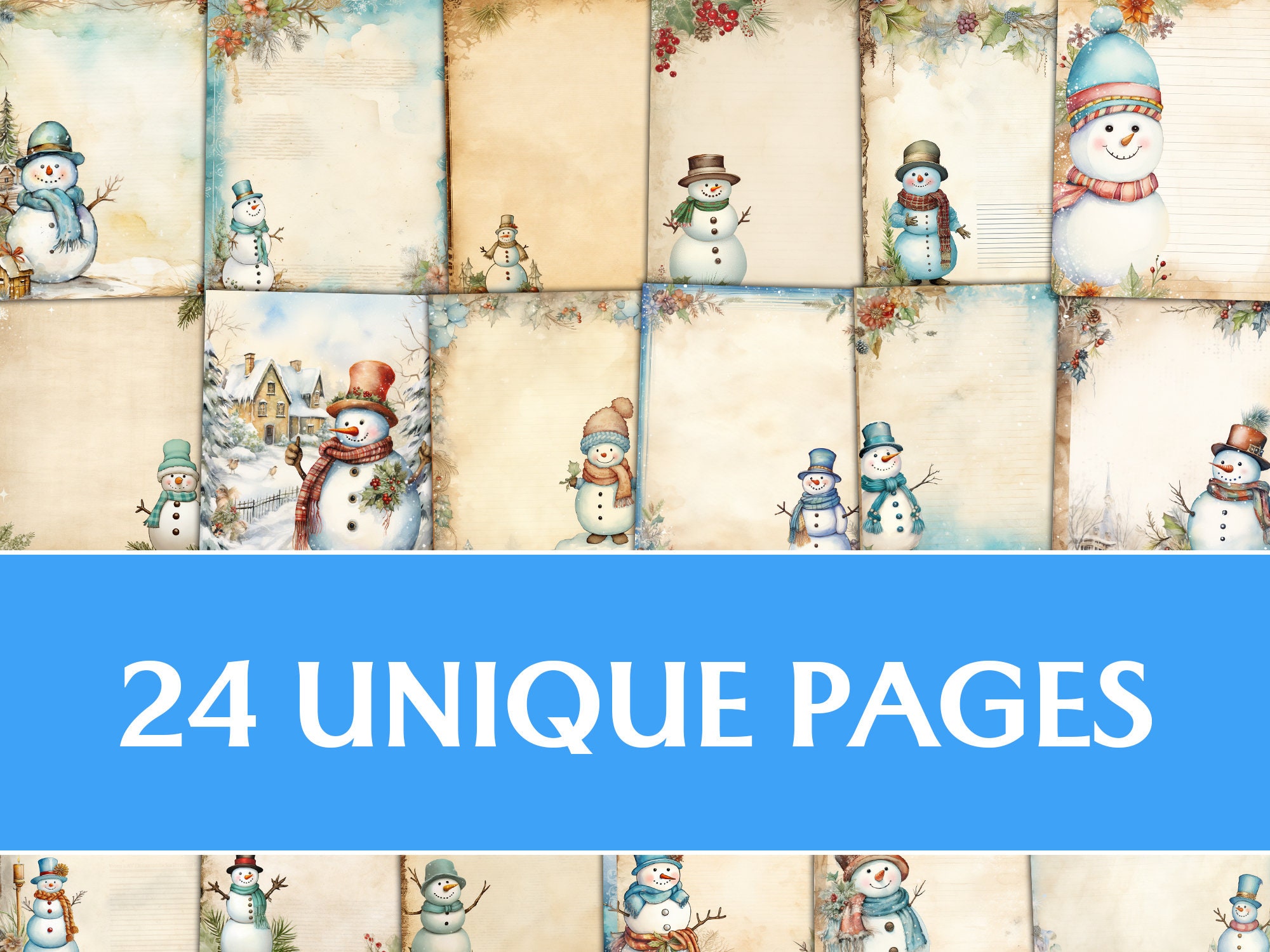 Junk Journal Snowman Pages, Printable Shabby Papers, Ephemera Winter ...