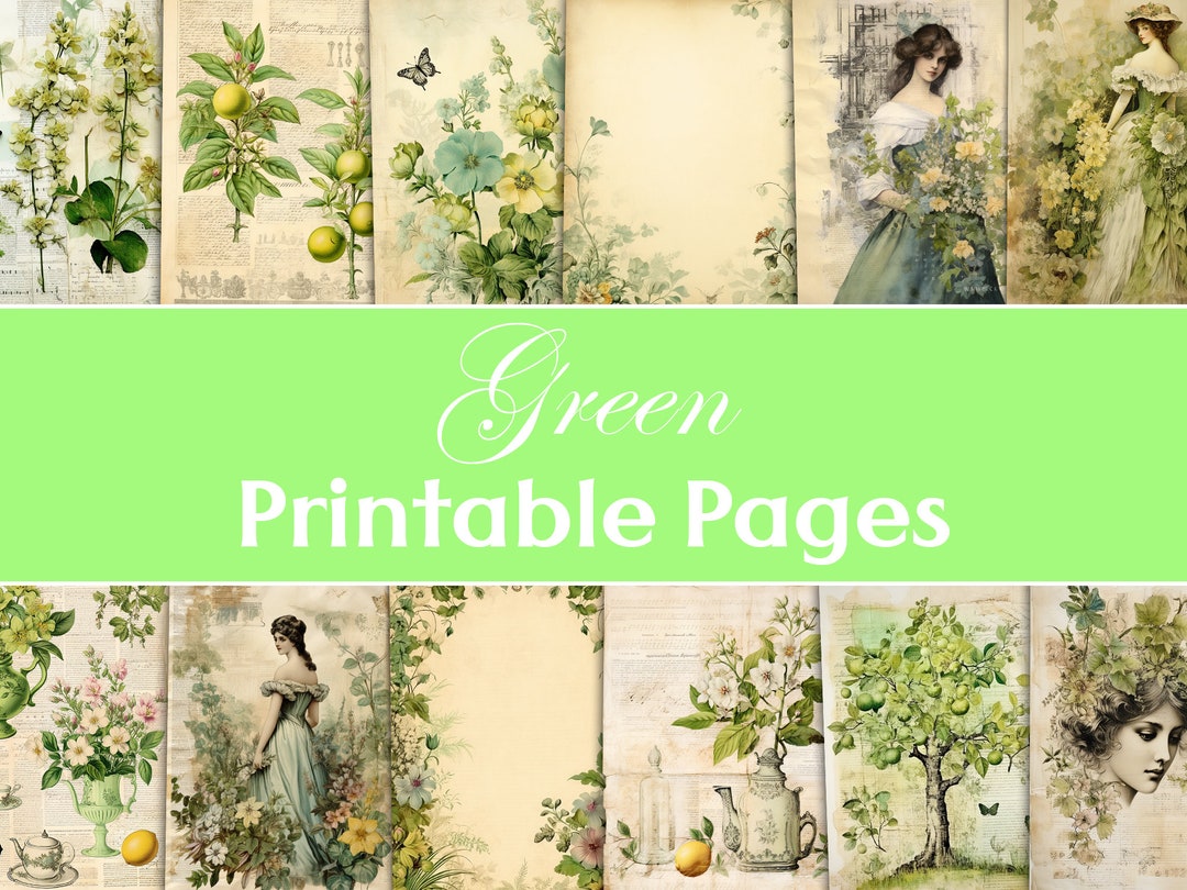 Junk Journal Green Pages, Printable Shabby Papers, Journaling Pages ...