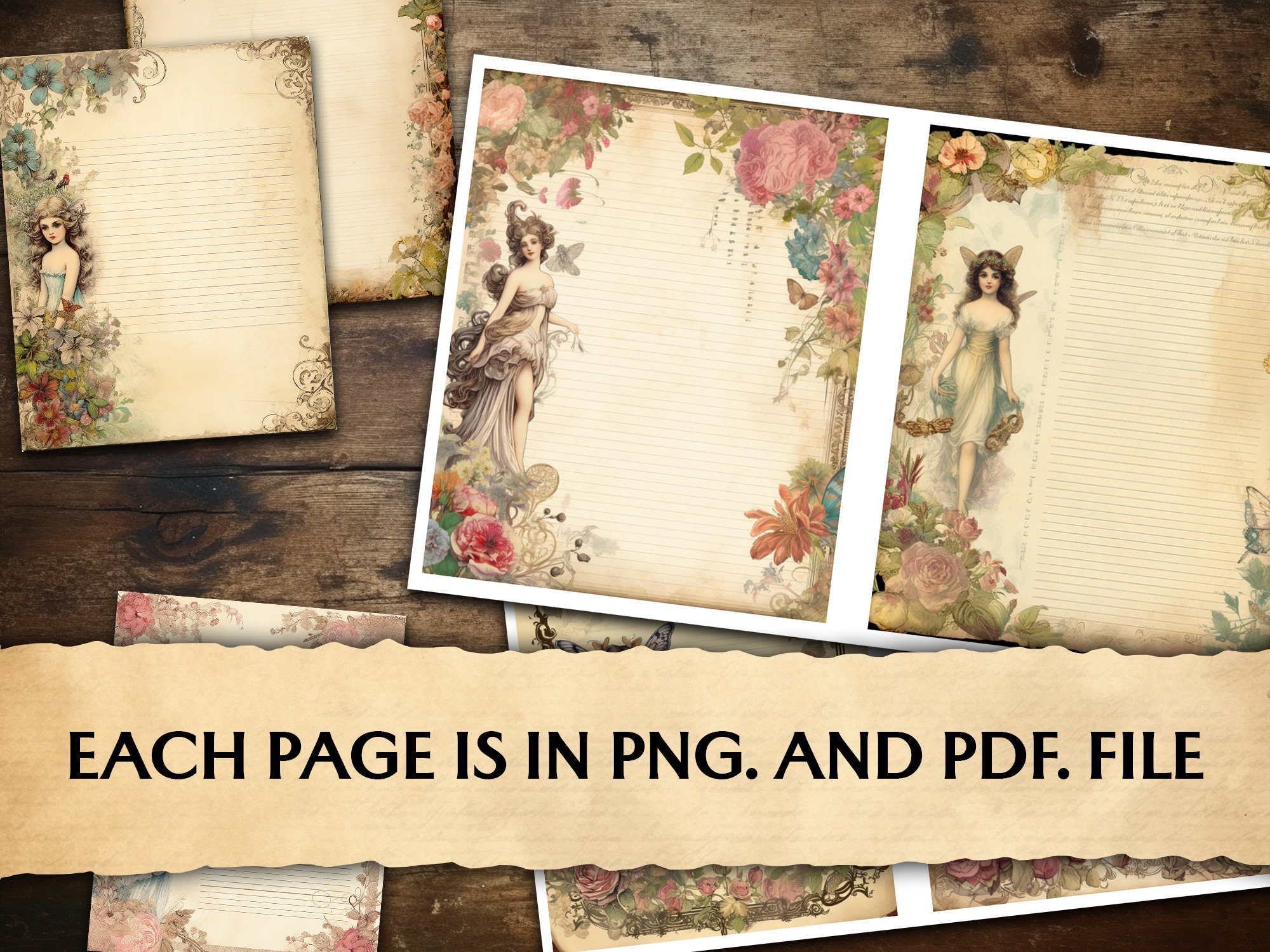 Junk Journal Fairy Magic Lined Pages, Printable Shabby Pages ...