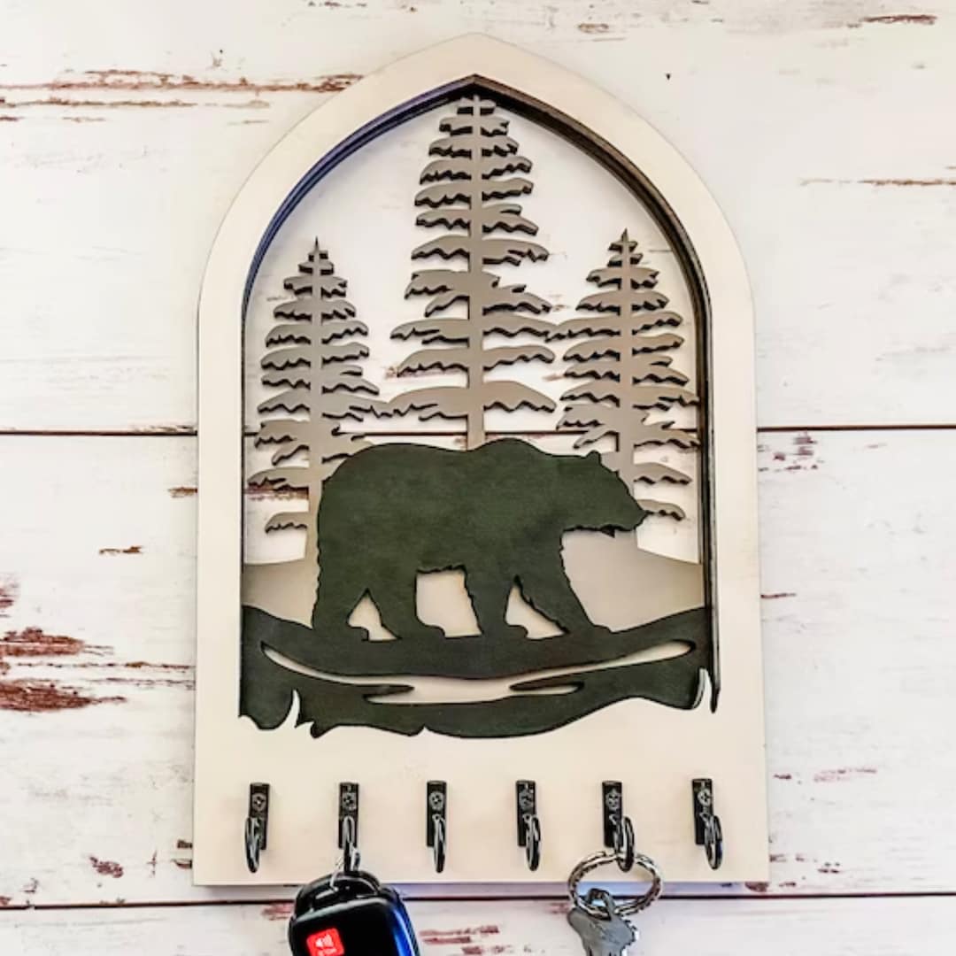 Bear Key Holder Wall Plaque | Black Bear Key Hanger | Cabin Lodge Key ...
