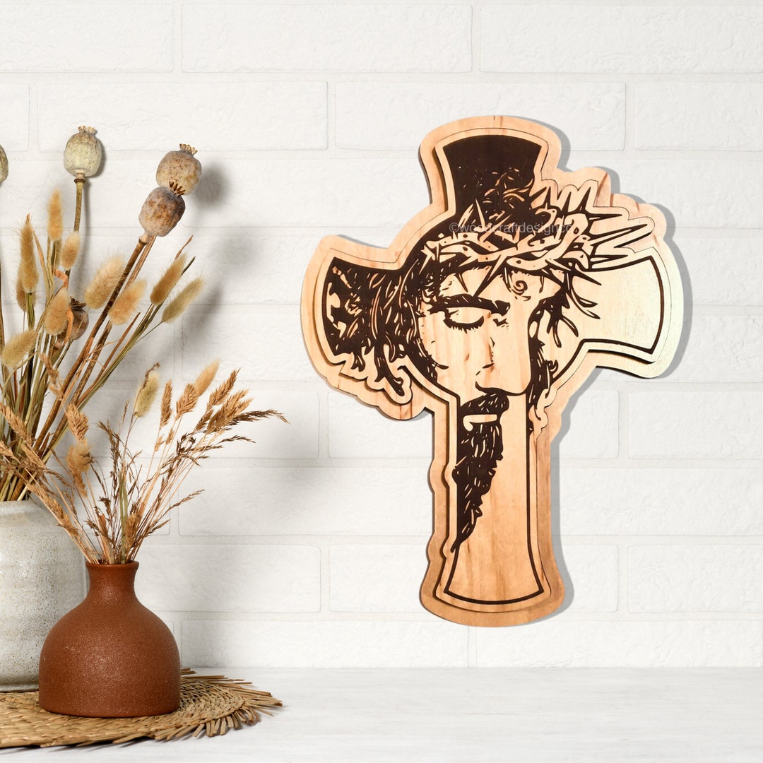 Jesus Crown of Thorns Wall Cross | Laser Engraved Religious Plaque ...
