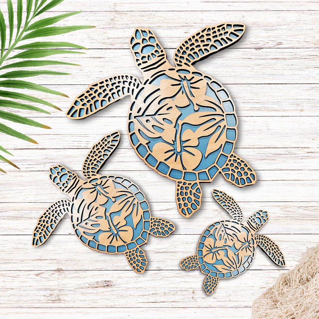 Sea Turtles Family Wall Art Tropical Hawaiian Home Decor Boho Sea ...