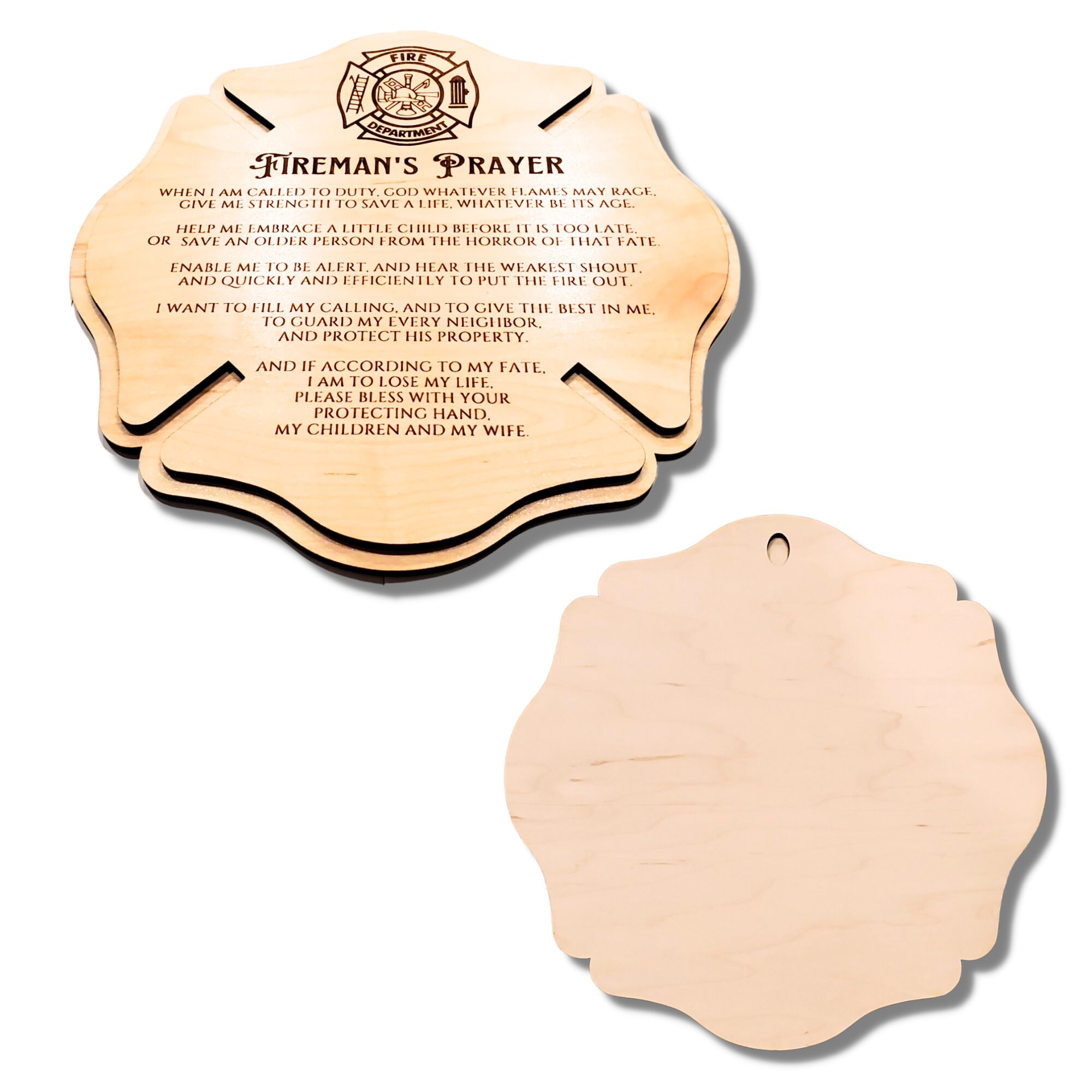 Fireman's Prayer Maltese Cross Wooden Plaque Personalized Firefighter's ...