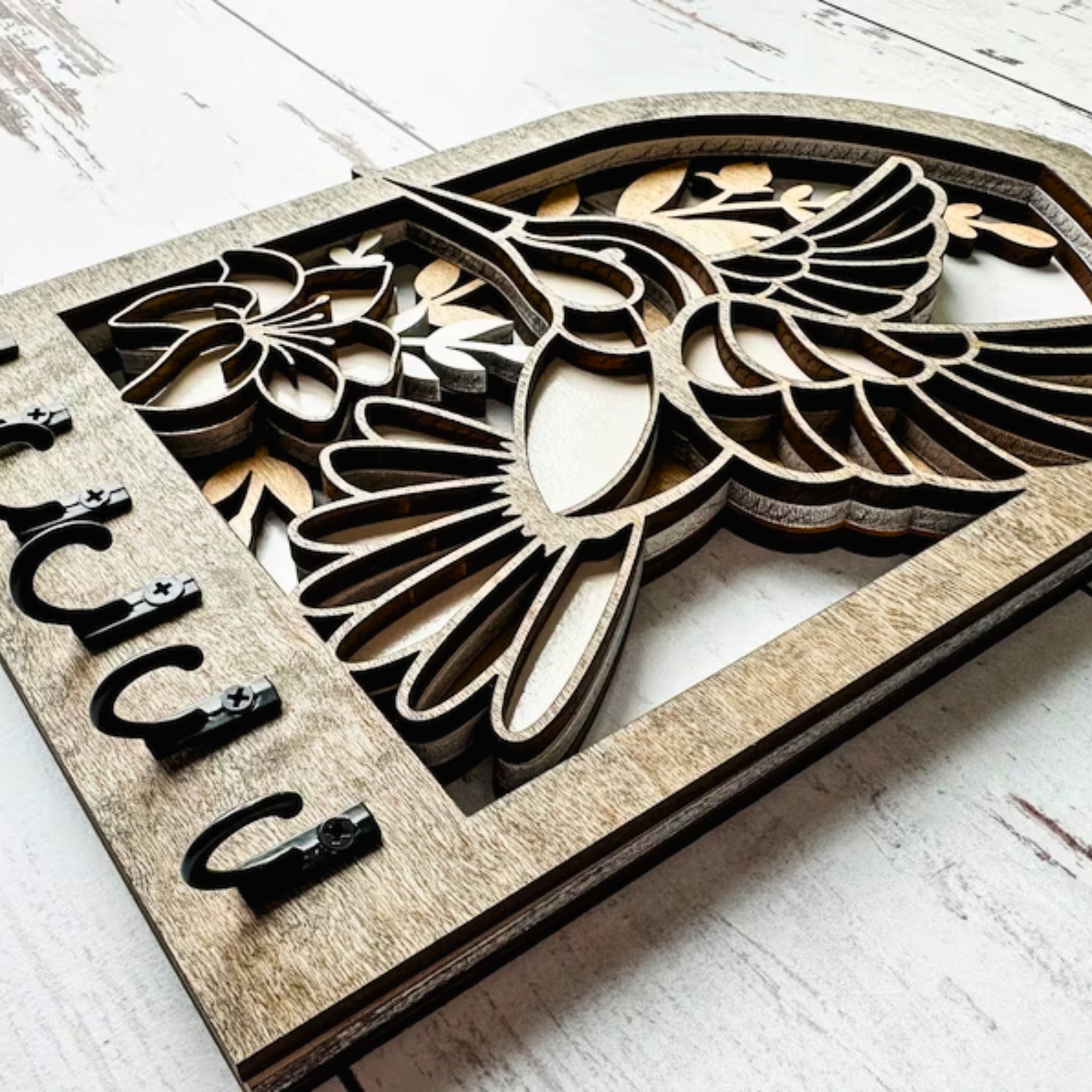 Hummingbird Laser Cut Key Holder: Maple Wood Wall Decor - Etsy