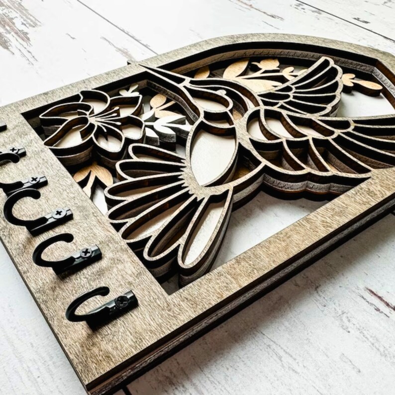 Hummingbird Laser Cut Key Holder: Maple Wood Wall Decor - Etsy