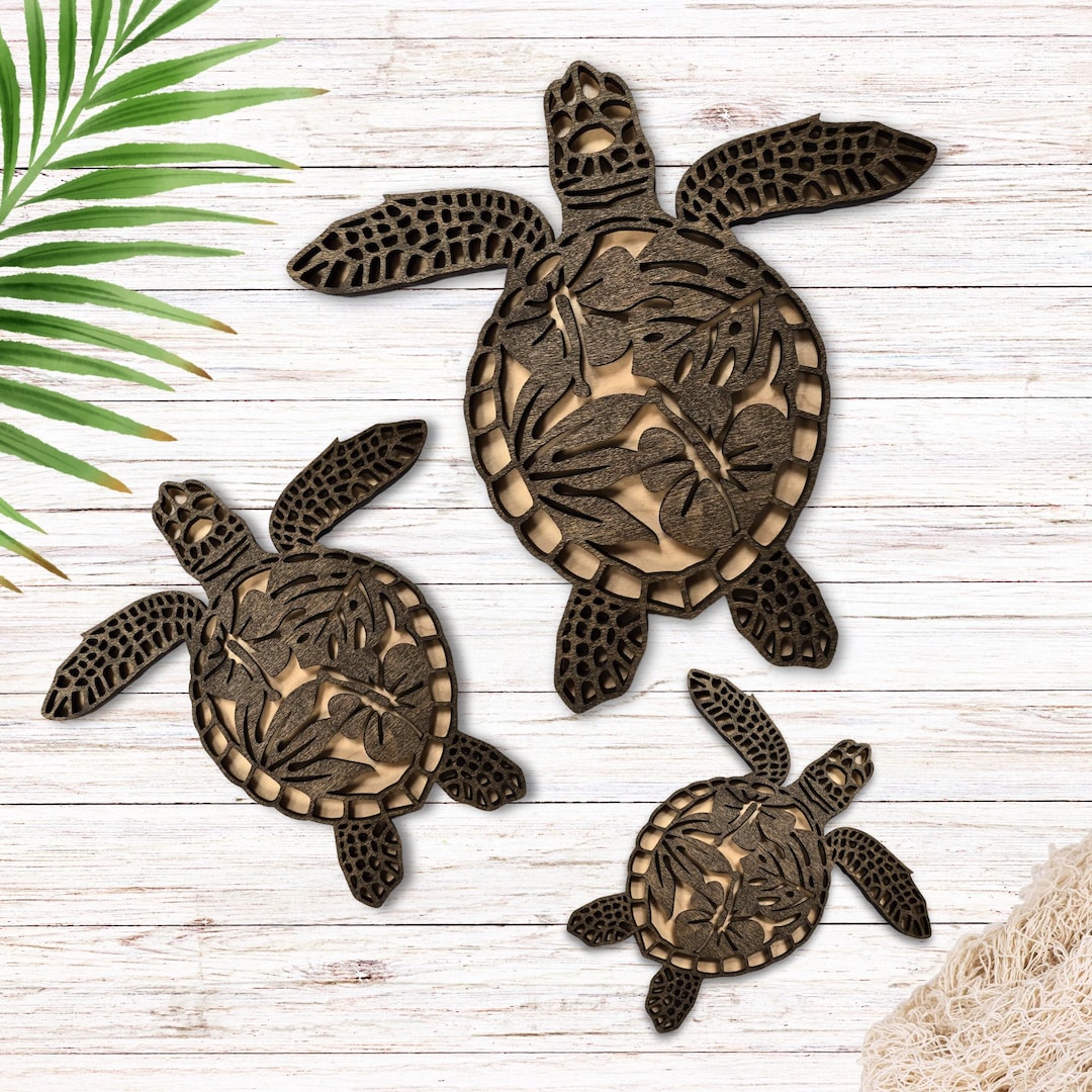 Hibiscus Sea Turtle Family Wall Art: Hawaiian Tropical Decor - Etsy
