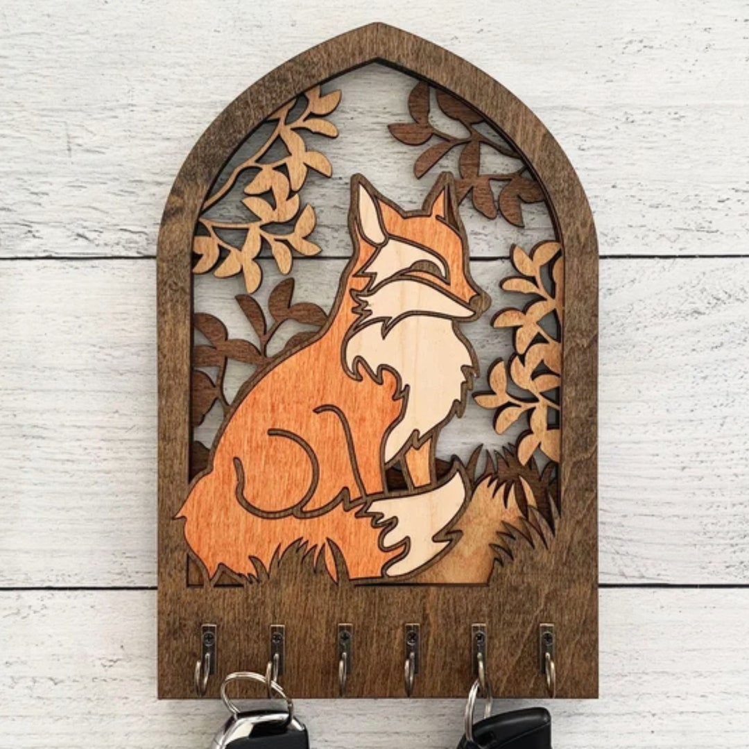 Sitting Fox Laser Cut Key Hanger: Handcrafted Maple Wood Wall Decor - Etsy
