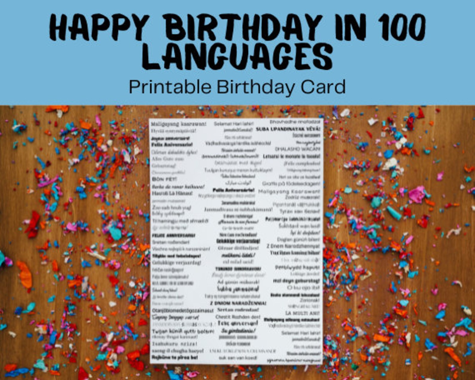 Happy Birthday in 100 Languages Birthday Card for Language Lover Gift ...