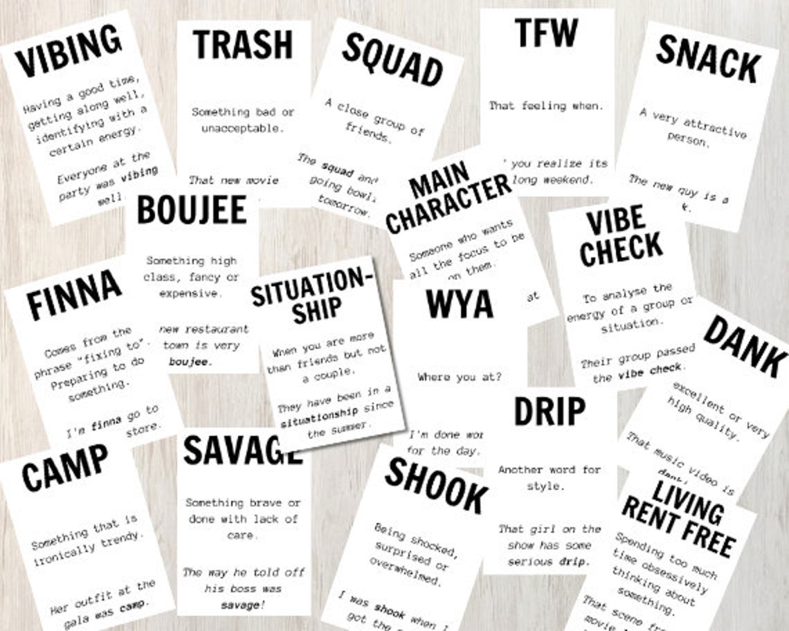 Slang Flashcards Gen Z Terminology Gag Gift Funny Teens Printable Gift ...