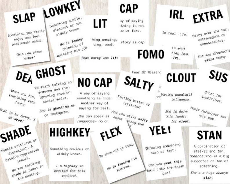 Slang Flashcards Gen Z Terminology Gag Gift Funny Teens Printable Gift ...
