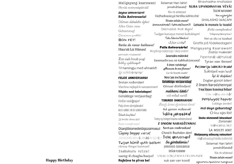 Happy Birthday in 100 Languages Birthday Card for Language Lover Gift ...