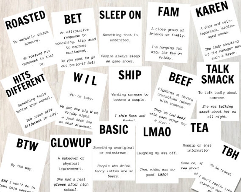 Slang Flashcards Gen Z Terminology Gag Gift Funny Teens Printable Gift ...