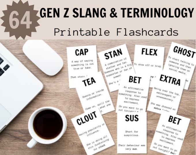 Slang Flashcards Gen Z Terminology Gag Gift Funny Teens Printable Gift ...