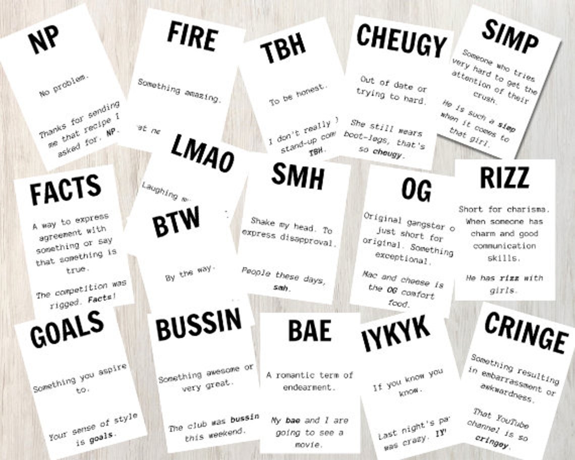 Slang Flashcards Gen Z Terminology Gag Gift Funny Teens Printable Gift ...