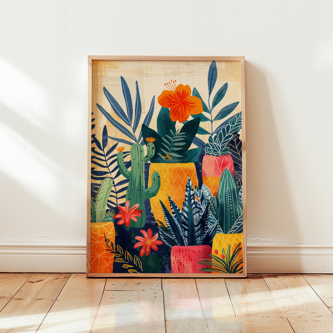 Colorful Garden Bliss | Vibrant Botanical Art Print | Cactus and ...