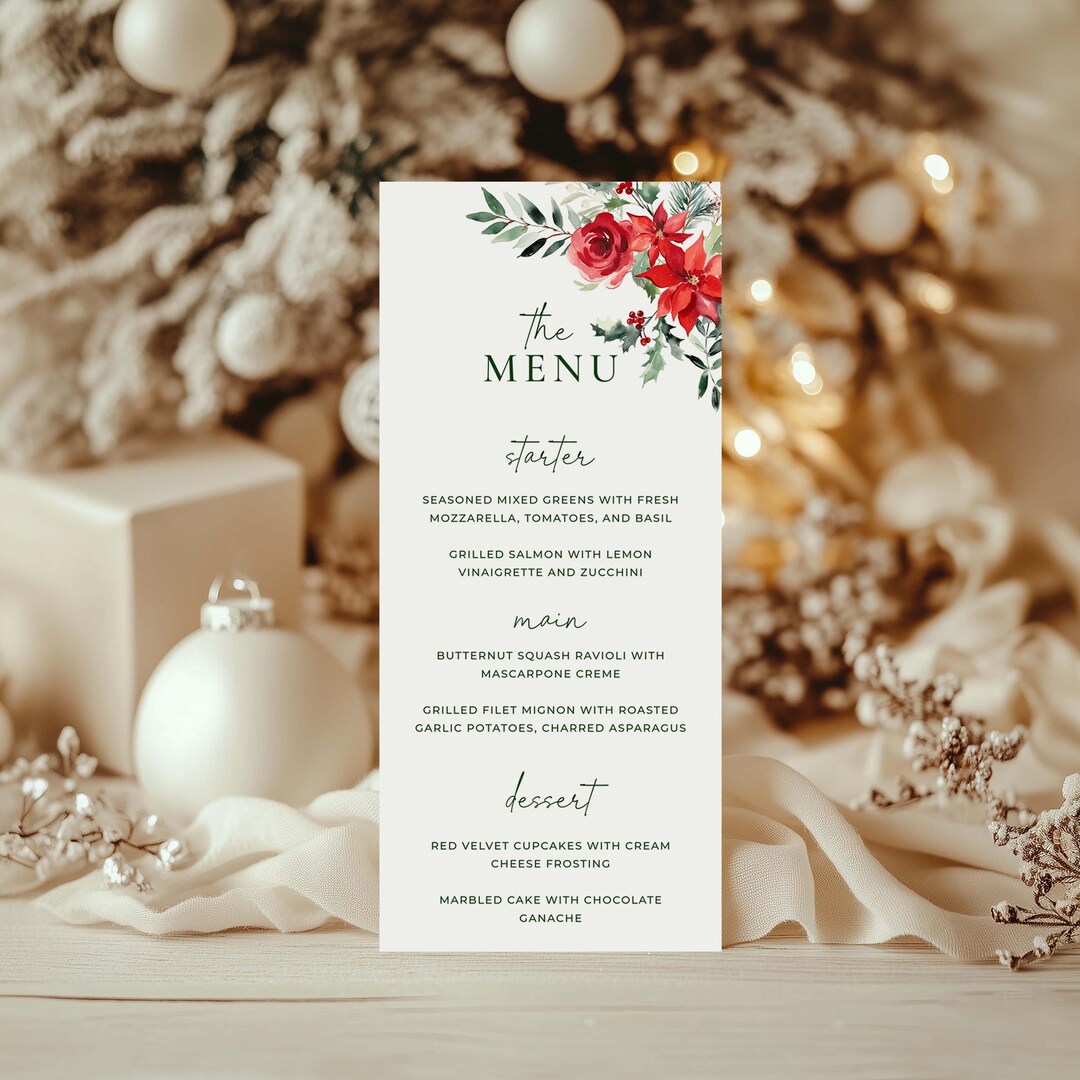 Christmas Dinner Menu Template, Printable Christmas Dinner Menu ...
